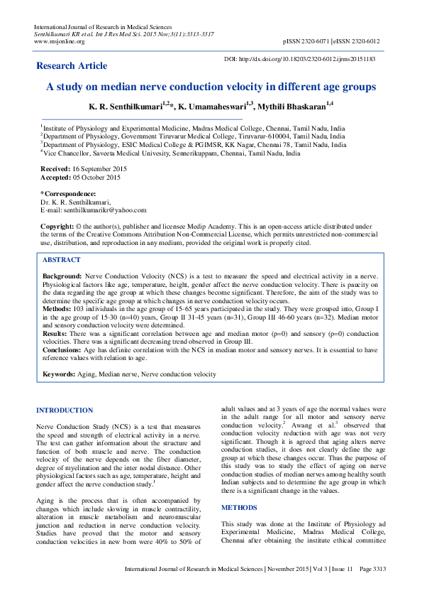 (PDF) A study on median nerve conduction velocity in different age groups