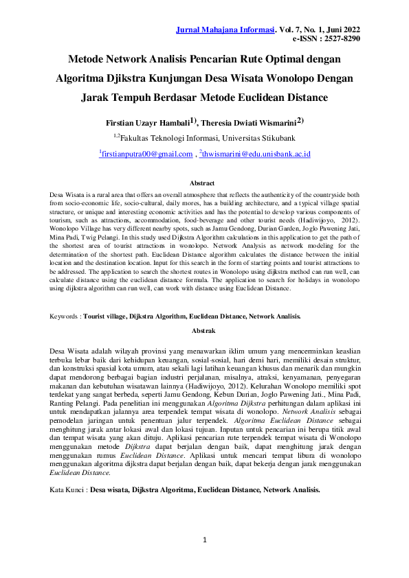 (PDF) Metode Network Analisis Pencarian Rute Optimal Dengan Algoritma ...