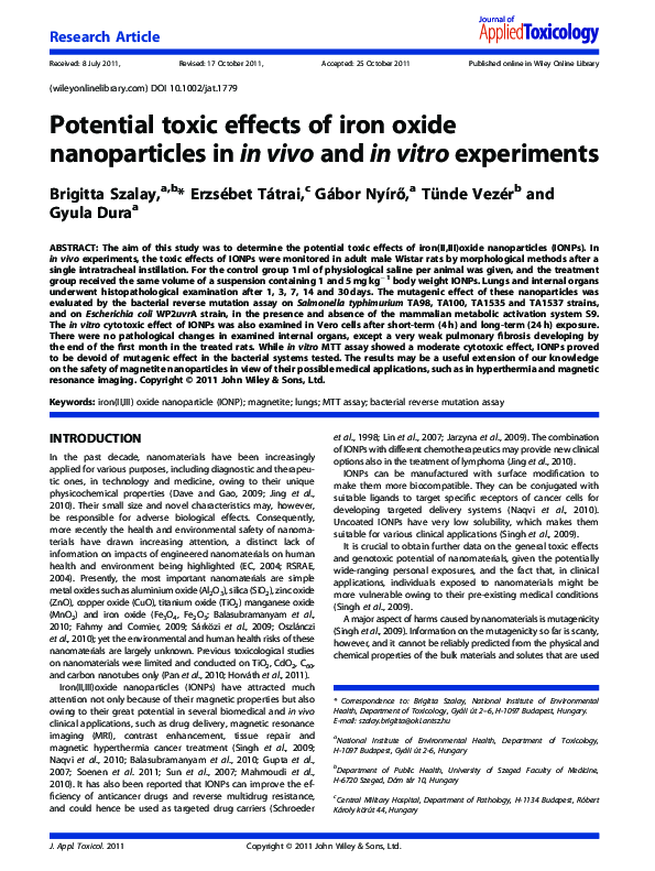 (PDF) Potential toxic effects of iron oxide nanoparticles in in vivo ...