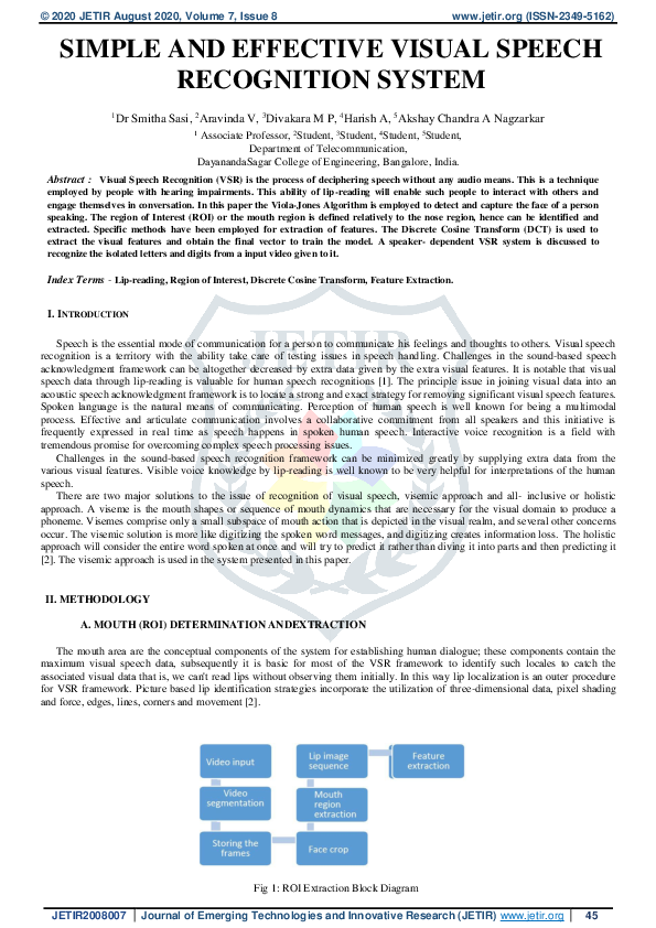 (PDF) Simple and Effective Visual Speech Recognition System