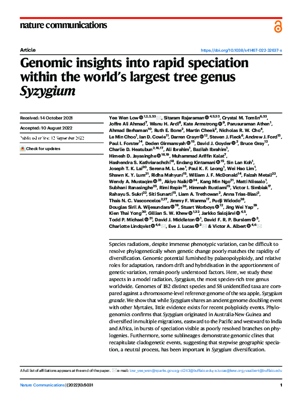 (PDF) Genomic insights into rapid speciation within the world’s largest ...