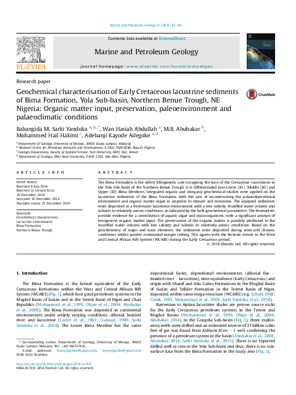 (PDF) Geochemical characterisation of Early Cretaceous lacustrine sediments of Bima Formation ...