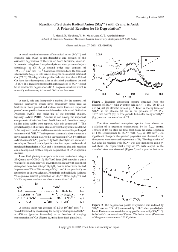 (PDF) Reaction of Sulphate Radical Anion (SO4•-) with Cyanuric Acid: A ...
