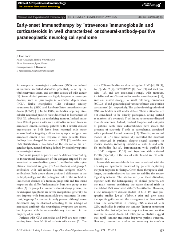 (PDF) Early-onset immunotherapy by intravenous immunoglobulin and ...
