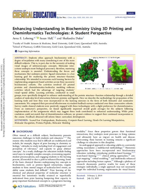 (PDF) Enhancing Understanding in Biochemistry Using 3D Printing and ...