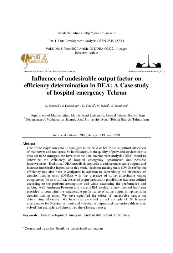 (PDF) Influence of undesirable output factor on efficiency ...