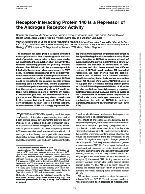 (PDF) Receptor-Interacting Protein 140 Is a Repressor of the Androgen ...