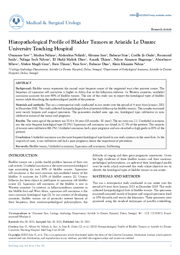 (PDF) Histopathological Profile of Bladder Tumors at Aristide Le Dantec ...