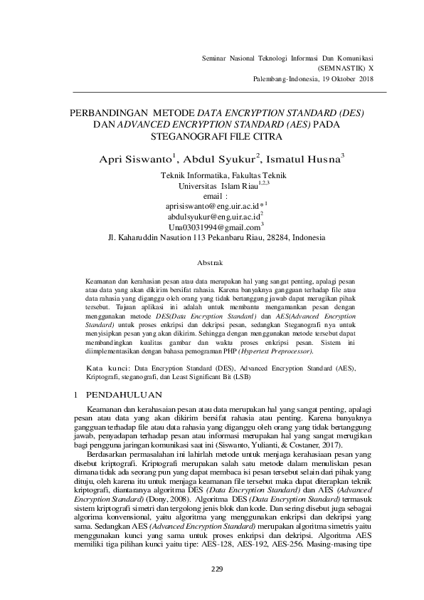 (PDF) Perbandingan Metode Data Encryption Standard (Des) Dan Advanced ... (PDF) Perbandingan Metode Data Encryption Standard (Des) Dan Advanced ...