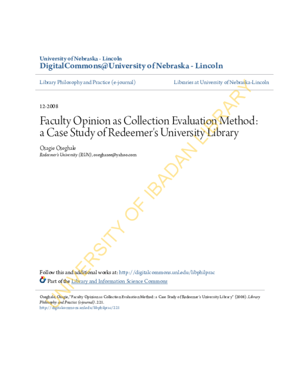 (PDF) Faculty Opinion as Collection Evaluation Method: a Case Study of ...