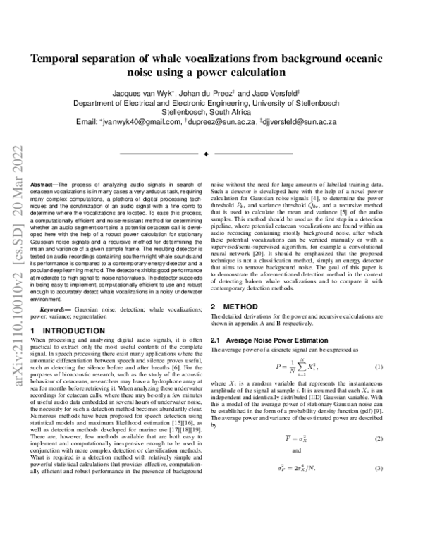 (PDF) Temporal separation of whale vocalizations from background ...