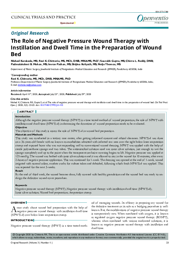 (PDF) The Role of Negative Pressure Wound Therapy with Instillation and Dwell Time in the ...