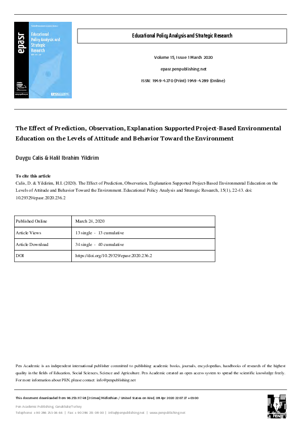 (PDF) The Effect of Prediction, Observation, Explanation Supported Project-Based Environmental ...