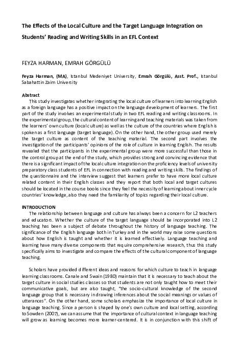 (PDF) The Effects of the Local Culture and the Target Language ...