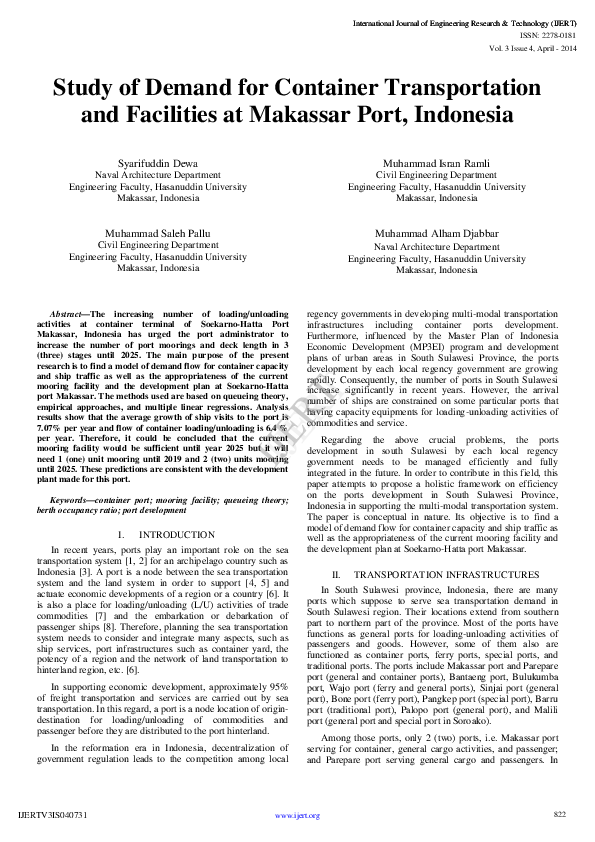 (PDF) Study of Demand for Container Transportation and Facilities at ...