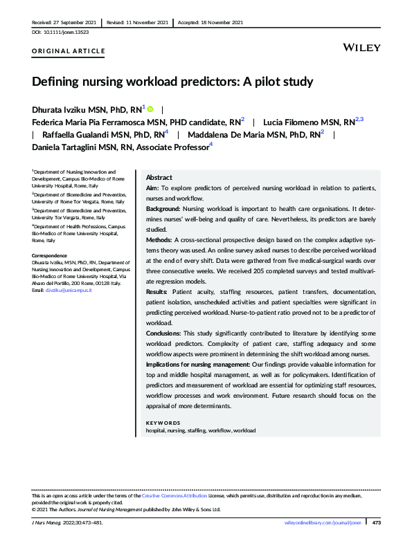 (PDF) Defining nursing workload predictors: A pilot study