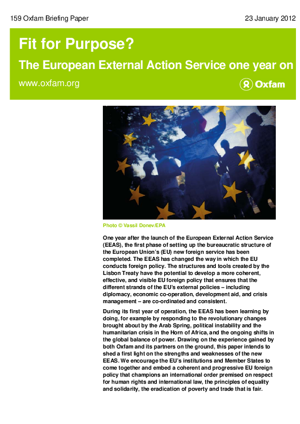 (PDF) Fit for Purpose? The European External Action Service one year on