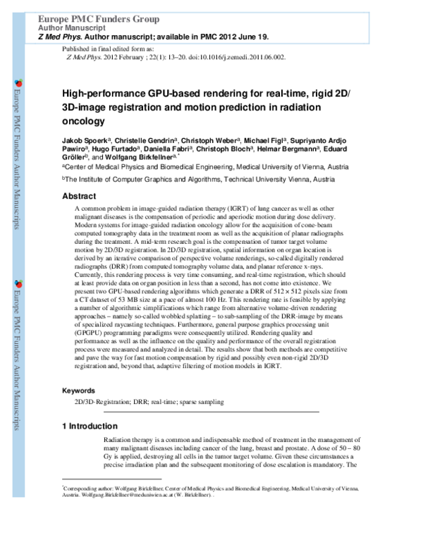 Pdf High Performance Gpu Based Rendering For Real Time Rigid 2d3d Image Registration And