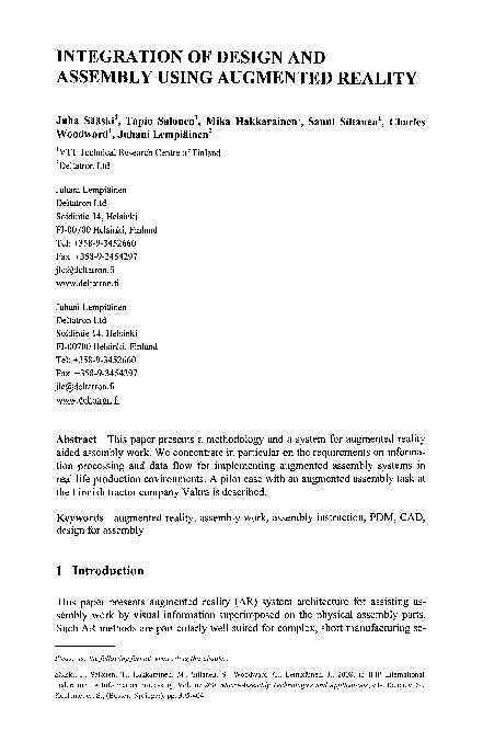 (PDF) Integration of Design and Assembly Using Augmented Reality