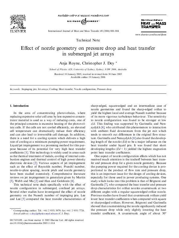 (PDF) Effect of nozzle geometry on pressure drop and heat transfer in ...