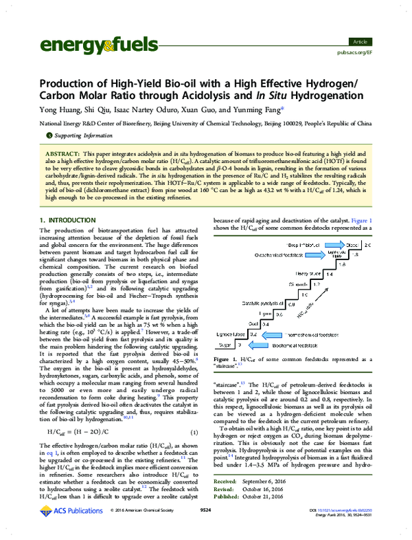 (PDF) Production of High-Yield Bio-oil with a High Effective Hydrogen ...