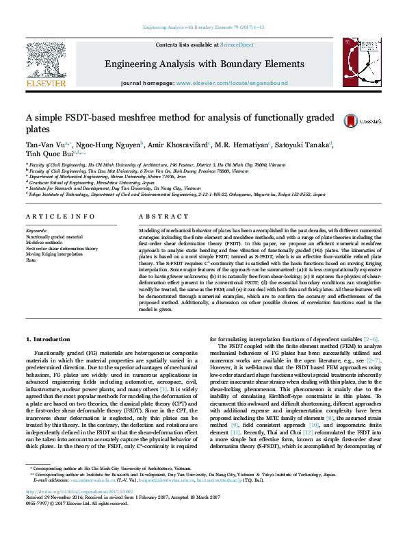 Pdf A Simple Fsdt Based Meshfree Method For Analysis Of Functionally