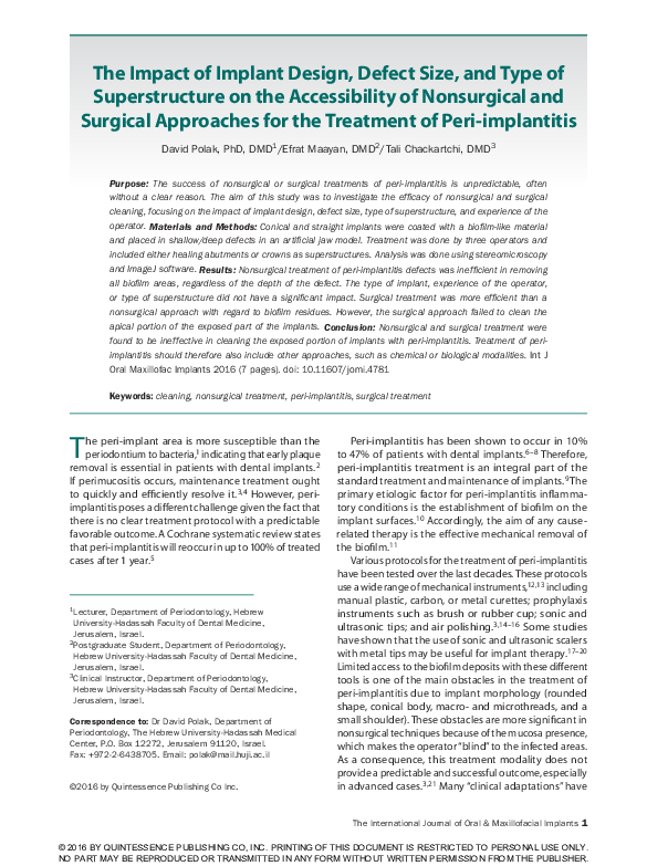 (PDF) The Impact of Implant Design, Defect Size, and Type of ...