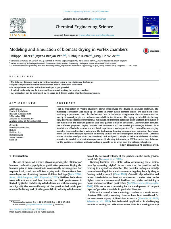 (PDF) Modeling and simulation of biomass drying in vortex chambers