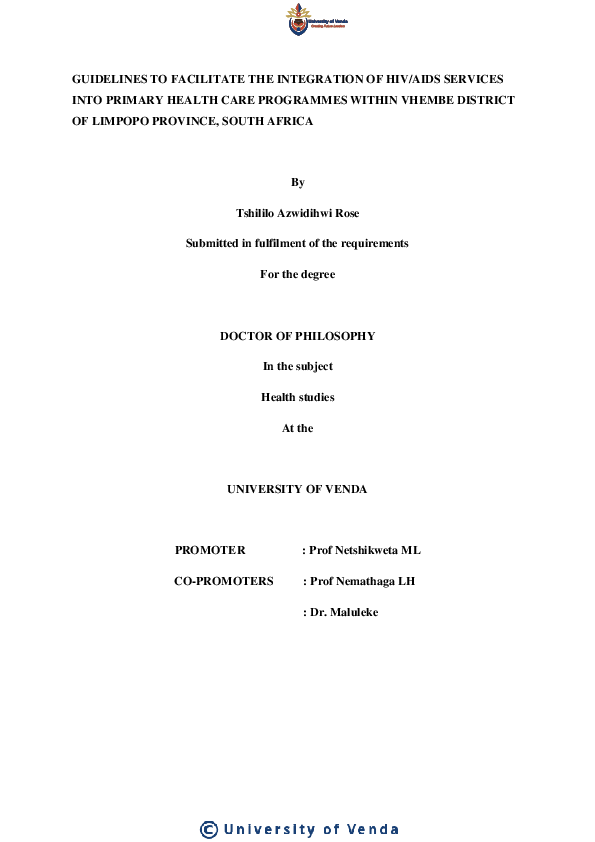 (PDF) Guidelines to facilitate the integration of HIV/AIDS services ...