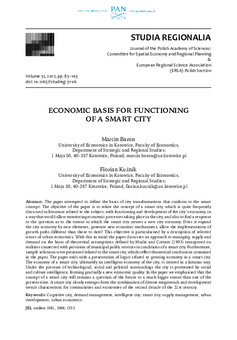 (PDF) Economic basis for functioning of a smart city | Marcin Baron ...