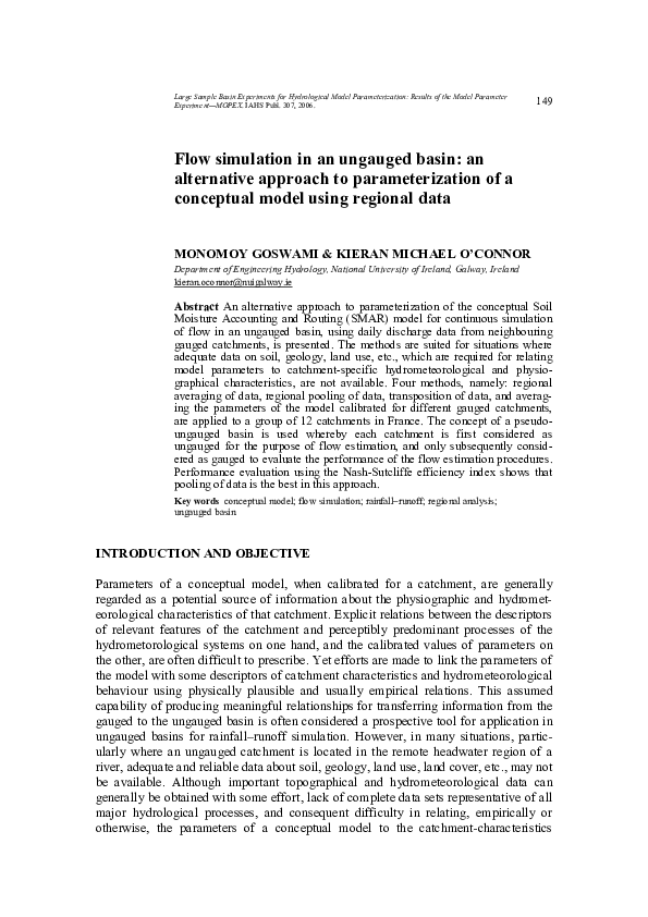Pdf Flow Simulation In An Ungauged Basin An Alternative Approach To Parameterization Of A
