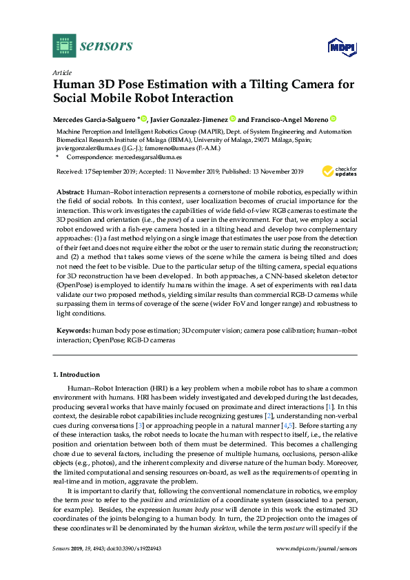 Pdf Human 3d Pose Estimation With A Tilting Camera For Social Mobile