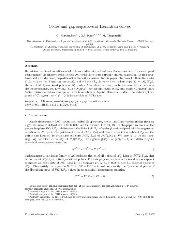 (PDF) Codes and gap sequences of Hermitian curves