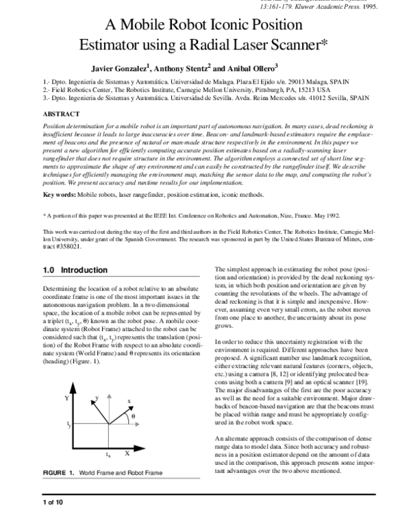 (PDF) A mobile robot iconic position estimator using a radial laser scanner