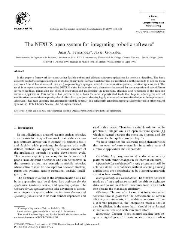 (PDF) The NEXUS open system for integrating robotic software