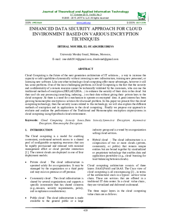 (PDF) Enhanced Data Security Approach for Cloud Environment Based on Various Encryption Techniques