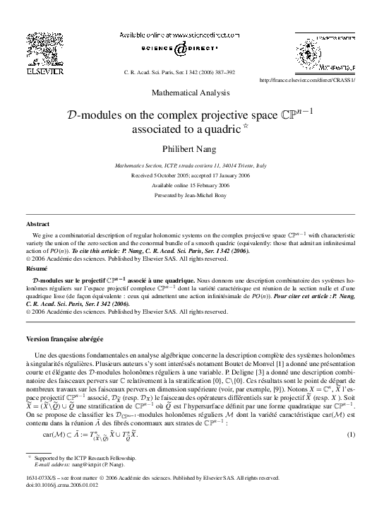 (PDF) Modules on the Complex Projective Space Associated to a Quadric ...