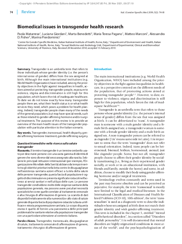 (PDF) Biomedical issues in transgender health research