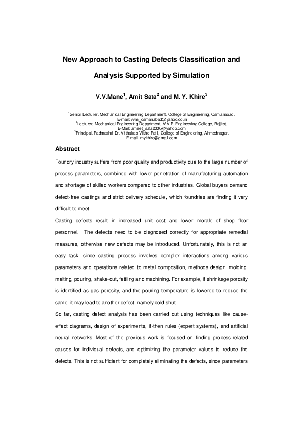 (PDF) New Approach to Casting Defects Classification and Analysis Supported by Simulation
