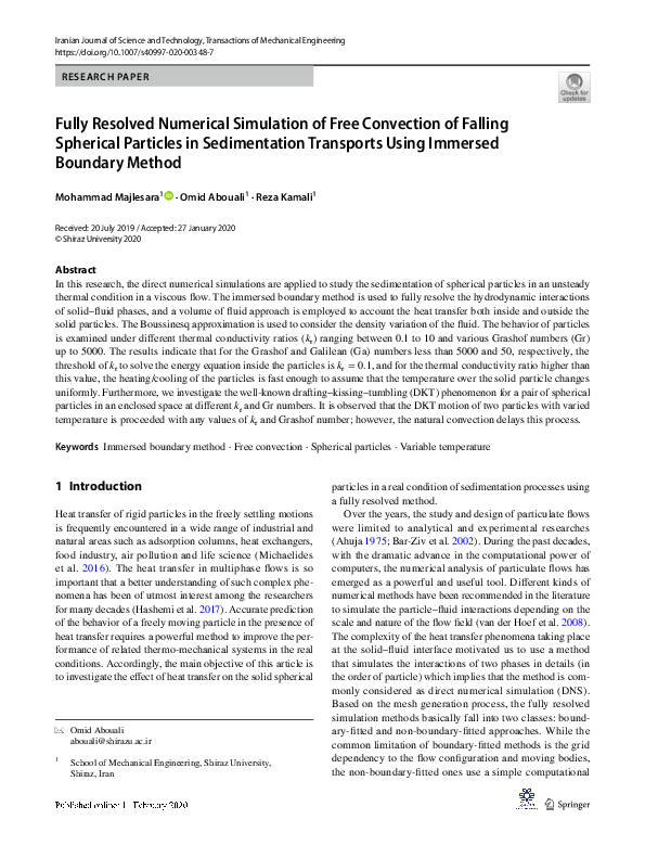 (PDF) Fully Resolved Numerical Simulation of Free Convection of Falling Spherical Particles in ...