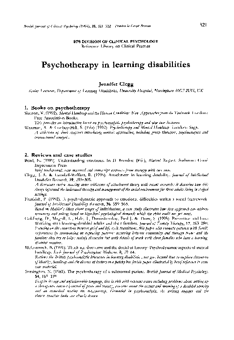 (PDF) Psychotherapy in learning disabilities