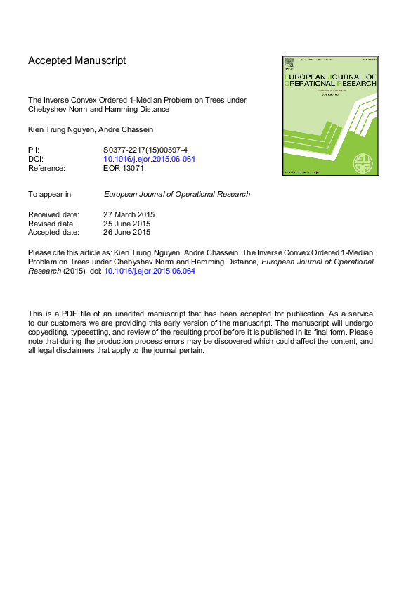 Pdf The Inverse Convex Ordered 1 Median Problem On Trees Under Chebyshev Norm And Hamming Distance