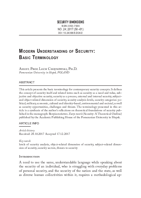 (PDF) Modern Understanding of Security: Basic Terminology
