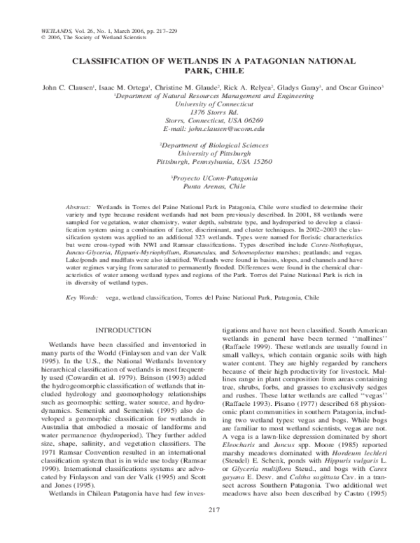 (PDF) Classification of wetlands in a Patagonian National Park, Chile