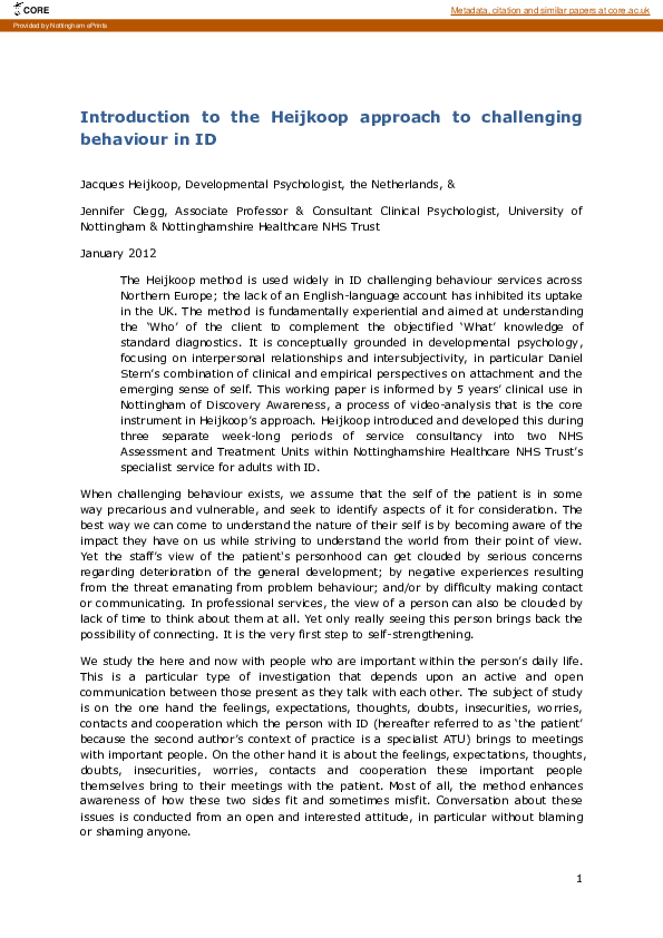 (PDF) Introduction to the Heijkoop approach to challenging behaviour in ID