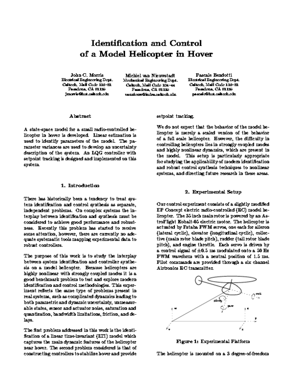 (PDF) Identification and control of a model helicopter in hover