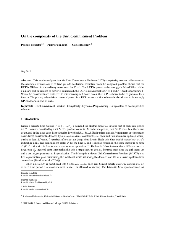 (PDF) On the complexity of the Unit Commitment Problem