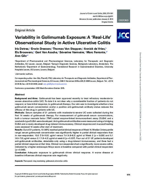 (PDF) Variability in Golimumab Exposure: A ‘Real-Life’ Observational ...