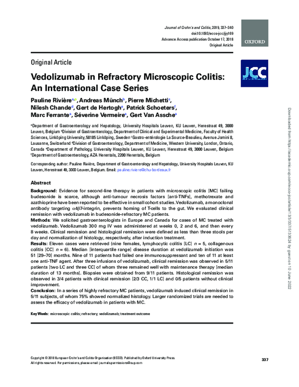 (PDF) Vedolizumab in Refractory Microscopic Colitis: An International Case Series
