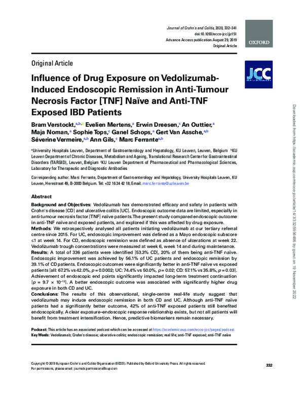 (PDF) Influence of Drug Exposure on Vedolizumab-Induced Endoscopic Remission in Anti-Tumour ...